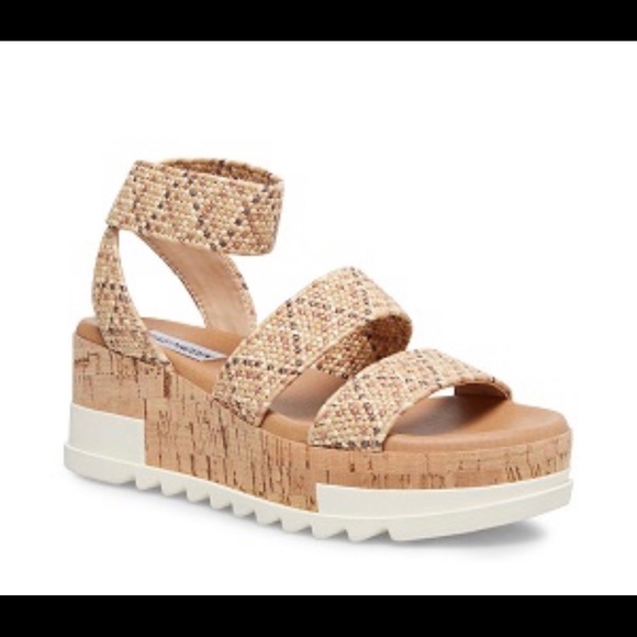 Steve Madden | Shoes | Steve Madden Bandi Raffia Platform Wedge Sandals ...